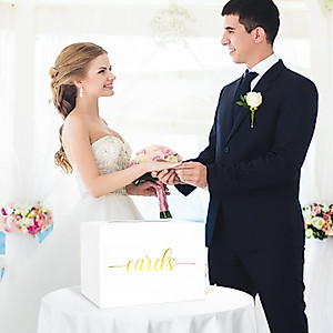 LANLISA White Card Box with Gold Foil Design, Gift Cards Receiving Box Holder for Birthdays Party, Graduations, Bridal &amp; Baby Showers, Wedding Receptions, Retirements, Anniversaries