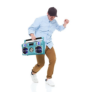 Studebaker Vintage Aqua Turquoise 80's Retro Street Bluetooth Wireless Streaming Boombox Rechargeable Battery, CD/MP3 Player, AM/FM, USB, Multi Color LED EQ, Full-Range High Bass Speakers & AC/DC -