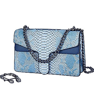 GLOD JORLEE Stylish Chain Satchel Handbags For Women - Luxury Snake-Printed Leather Shoulder Crossbody Bag Evening Clutch Tote Purse (blue)