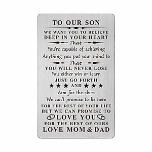 TGCNQ Gifts for Son - Son Steel Engraved Card - Son Inspirational Gifts from Mom Dad - Son Birthday Graduation Christmas Gifts from Parents