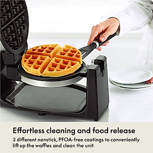BELLA Classic Rotating Non-Stick Belgian Waffle Maker, Perfect 1" Thick Waffles, PFOA Free Non Stick Coating & Removeable Drip Tray for Easy Clean Up, Browning Control, Stainless Steel