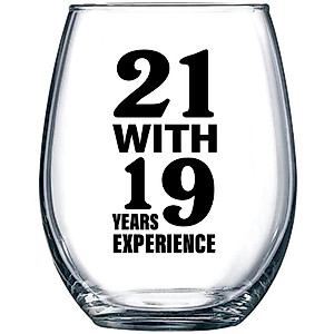 40th Birthday Gifts for Women and Men Wine Glass - Funny 21 with 19 Years of Experience Gift Idea for Mom Dad Husband Wife – 40 Year Old Party Supplies Decorations for Best Friend, Him, Her - 15oz