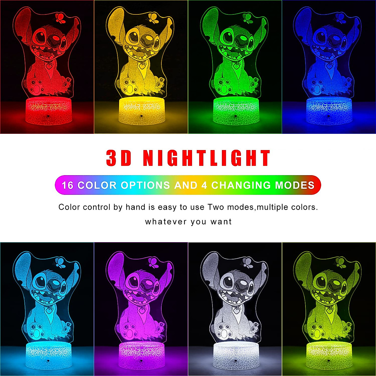 vpgun 3D Illusion Stitch Night Light: Stitch Light with Remote Control and Smart Touch, Stitch Lamp Stitch Room Decor for Girls Birthday Christmas Stitch Gifts