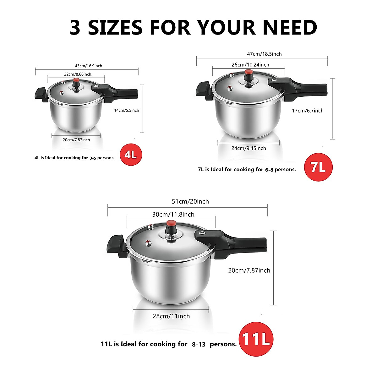 1.85Gal Thickened Stainless Steel Pressure Canner with Release Valve Canning Cooker Pot Stove Top Instant Fast Cooking Compatible with Gas & Induction Cooker 7Liter suitable for 6-8person