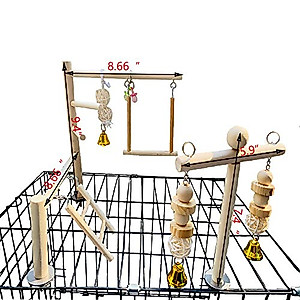 Hamiledyi Parrot Playground Parakeet Perches Outside Cage Bird Climbing Ladder Swing Toy Natural Wood Cockatiel Play Gyms Stand for Small Conure Love Birds Finch African Grey Macaw Amazon Budgies