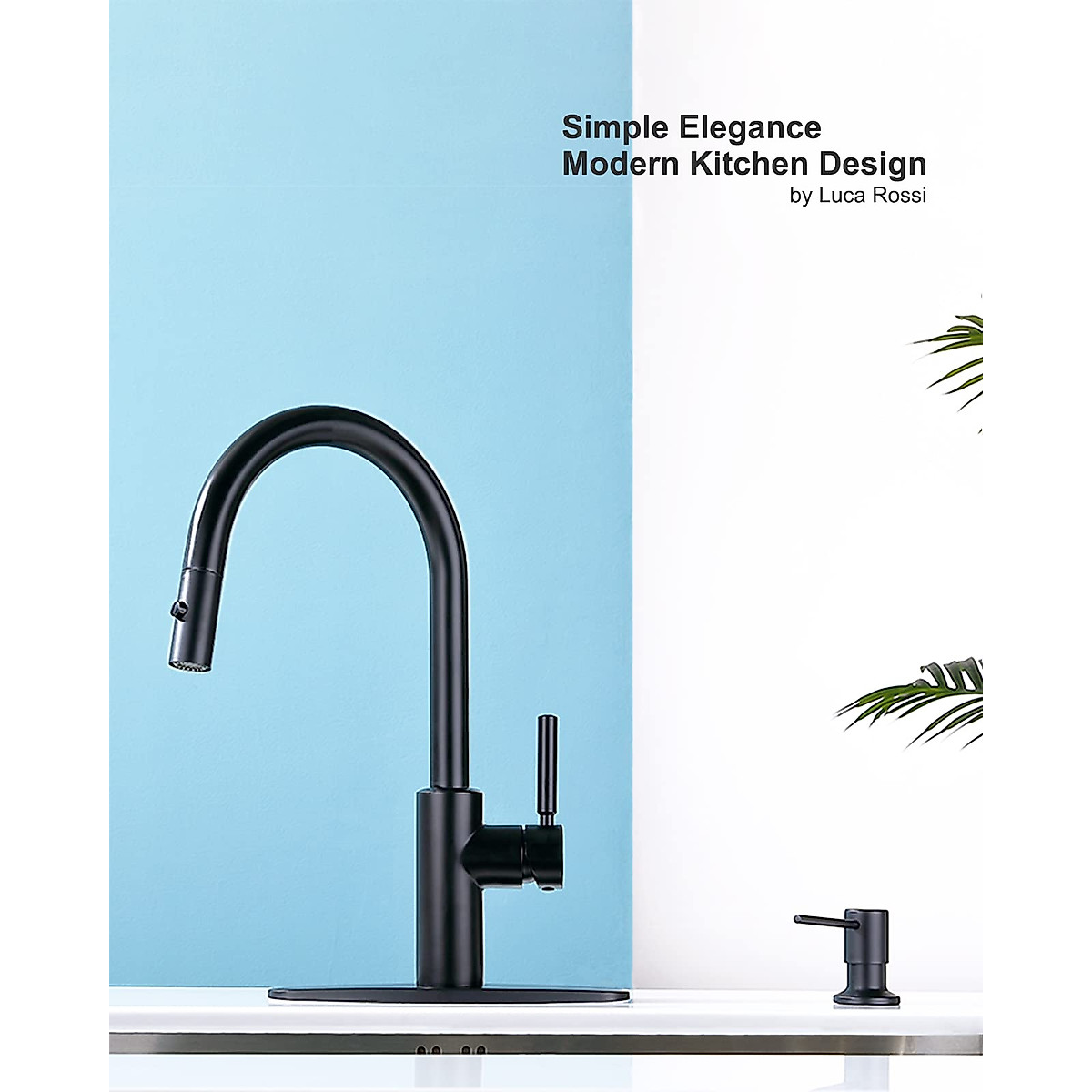 Darnok 78111MB Luca Dish Soap Dispenser for Kitchen Sink, Pump for Dishwashing Liquid Soap or Hand Lotion, Refill from The Top, Countertop Built-in Mount, 17oz Bottle, Matte Black