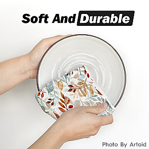 Artoid Mode Eucalyptus Leaves Fall Kitchen Towels Dish Towels, 18x26 Inch Seasonal Decoration Hand Towels Set of 2