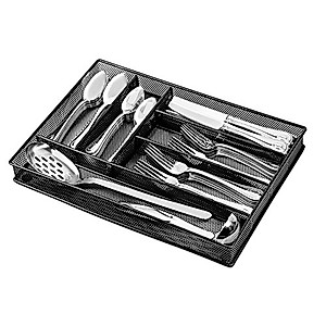 Flatware Drawer Organizer - Slip Resistant Kitchen Tray with 6 Sections to Neatly Arrange Cutlery and Serving Utensils. Also Great to Keep Your Desk Drawer and Office Supplies Well Organized (Black)
