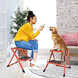 LUISLADDERS 2 Step Ladder Small Folding Step Stool Sturdy Steel Ladder for Adults or Kids with Non-Slip Pedal, Multi-Use for Home and Kitchen