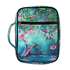 BYCHECAR Hummingbird Bible Covers Teen Girls Bible Bags for Women Flower Scripture Carrying Case with Handle Pockets，Bible Book Carrying Case Tote Purse