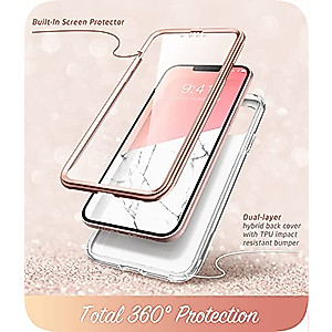i-Blason Cosmo Series Case for iPhone 13 6.1 inch (2021 Release), Slim Full-Body Stylish Protective Case with Built-in Screen Protector(Marble)
