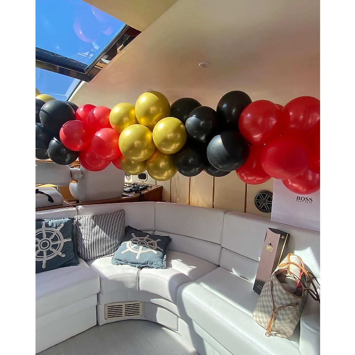 DEETUULET Red Black Gold Balloons, 50pcs 12 inch Red Black and Gold Balloons Kit, Metallic Chrome Gold Latex Balloons for Birthday Casino Night Hollywood New Years Graduation Party Decorations