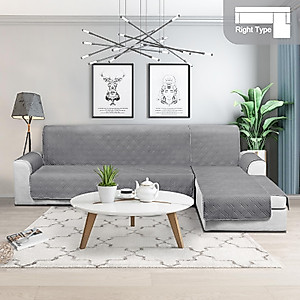 TAOCOCO 100% Waterproof Sectional Couch Covers L Shaped Sofa Covers Chaise Lounge Cover 3pcs Reversible Couch Covers for Sectional Sofa Pet Kids Furniture Protector with Elastic Straps(Small, Gray)