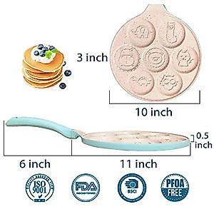 DAYOOH Pancake Pan Nonstick, Egg Waffle Maker Breakfast Silver Dollar Pancake Waffle Pan for Pancakes Nonstick Pancake Maker Griddle, Crepe Maker 7 Animal Pancakes Molds for Kids Omelette Skillet Pan