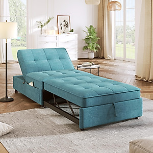 4 in-1 Sofa Chair Bed, Multi-Function Folding Ottoman Bed with Storage Pocket and USB Port for Small Room Apartment,Living Room,Bedroom,Hallway（Teal）