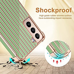 PTUONIU Kickstand Case for Samsung Galaxy S21+ Plus, [Two-Way Stand] [Reinforced Drop Protection] [Anti-Scratch] Slim Shockproof Stand Case with Camera Protector+Strap for Samsung S21+ Plus-Green