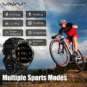 VALYV Fashionable Smart Watch for Men, Fitness Tracker Watch with Bluetooth Calling Heart Rate Monitor Military Tactical Sports Watch Activity Trackers for Huawei Samsung Android iOS Phone (Black)