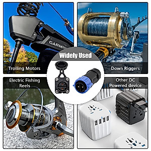 Trolling Motor Plug Receptacle Set for Marine Boat, Waterproof 12/24/36/48 Volt Trolling Motor Connector Kit for Down Rigger, Fishing Reel, DC Power, Trolling Motor Accessories