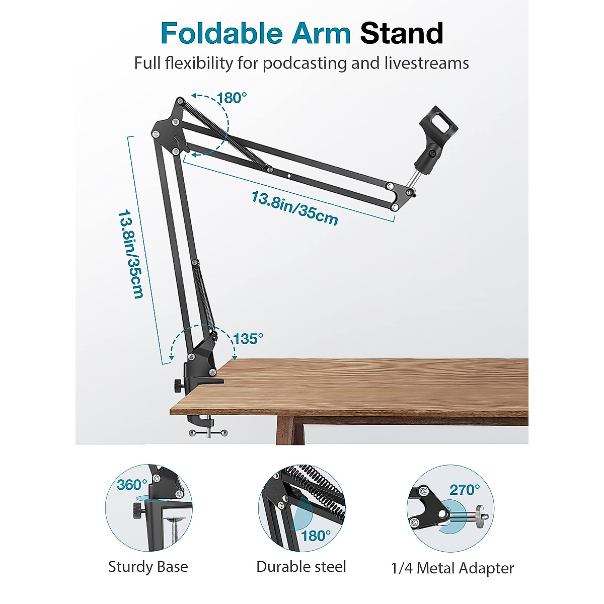 InnoGear Webcam Stand, Boom Arm Mount Stand for Logitech Webcam BRIO 4K C920 C920S C922 C922x C925e C930 NexiGo N60, 1/4"-3/8" and 3/8"-5/8" Screw for Blue Yeti Snowball Yeti Nano and Other Mics