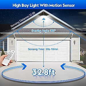 Sararoom 6Packs 150W UFO LED High Bay Light with Motion Sensor, 5000K LED Shop Light with Remote Control 3 Modes, 22500LM LED Work Shop Light with 2.5' Cable for Factories Garage Workshop
