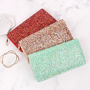MYS Collection RIAH FASHION Rainbow Glitter Zip Around Wallet - Sparkly Confetti Single Zipper Clutch Purse with Card Slots (Rainbow - Red)