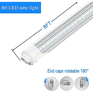 JESLED R17D/HO 8FT LED Bulbs - (12 Pack) Rotate V Shape, 5000K Daylight 72W, 7200LM, 110W Equivalent F96T12/DW/HO, Clear Cover, T8/T10/T12 Replacement, Dual-End Powered, Ballast Bypass