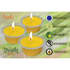 Hyoola Citronella Candles in Aluminum Cup - 6 Pack - Scented Candles Citronella - 4 Hour Burn Time - 1" x 2 Citronella Candle Outdoor and Indoor Use - Made in Europe