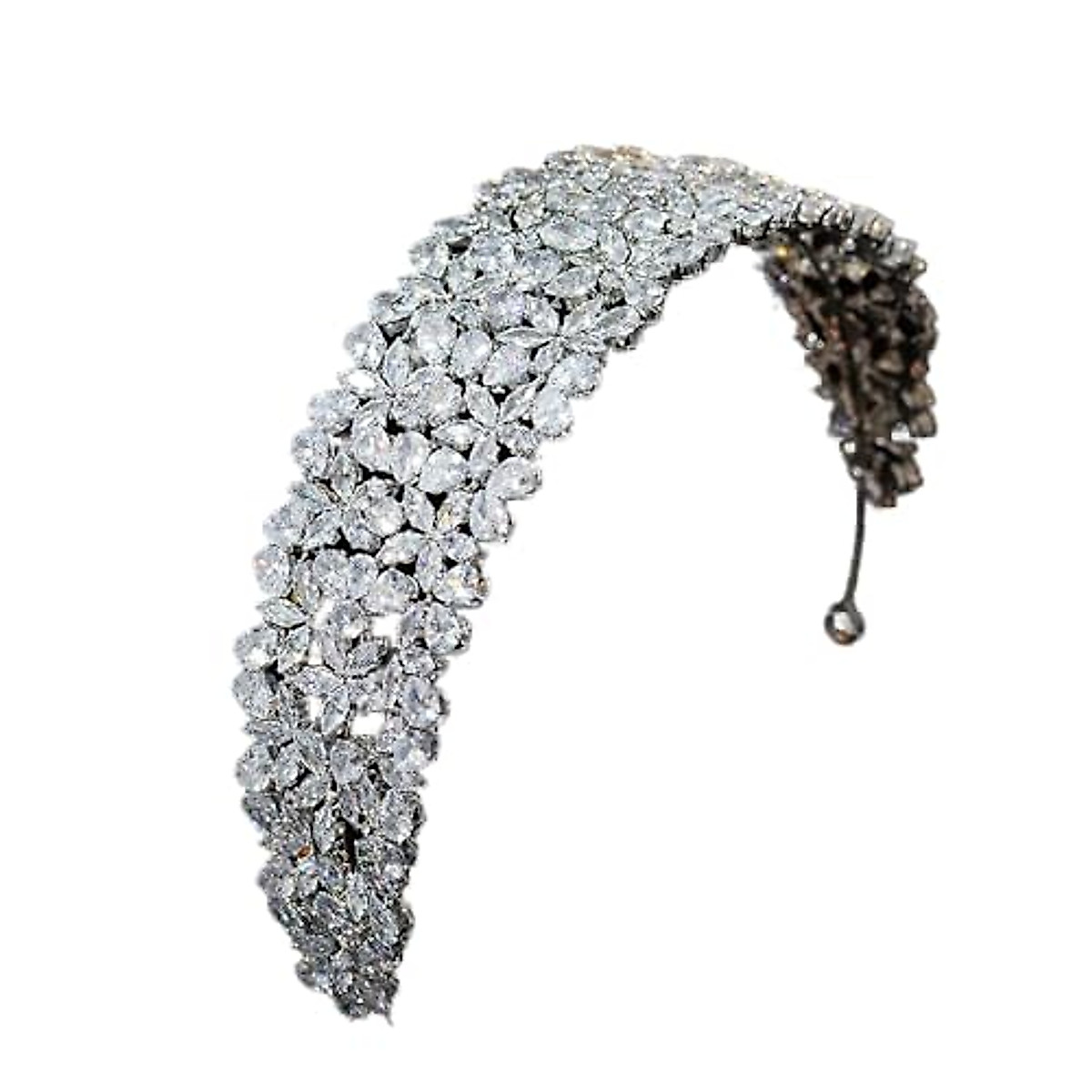 Aoligrace Cubic Zirconia Wedding Bride Headband CZ Tiaras and Crowns for Women Sweet 16 Large Headpiece Hair Accessories (Silver)