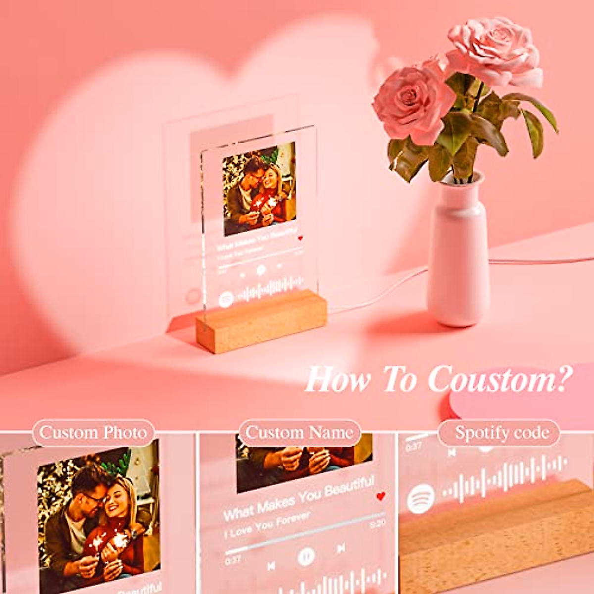 witfox Custom Spotify Plaque Anniversary Ideal Gifts for Him - Spotify Glass Plaque Birthday Gifts for Women - Personalized Acrylic Song with Photo Music Plaque - Customized Gifts for Her