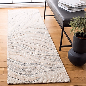 SAFAVIEH Metro Collection Runner Rug - 2'3" x 12', Ivory & Grey, Handmade Modern Abstract Wool, Ideal for High Traffic Areas in Living Room, Bedroom (MET505F)
