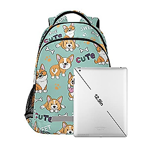 ALAZA Cute Dogs Corgi On Blue Backpacks Travel Laptop Daypack School Book Bag for Men Women Teens Kids