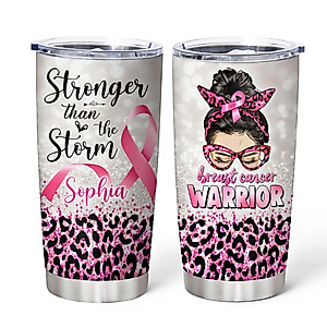 Hyturtle Personalized Printed Breast Cancer Awareness Tumbler Gifts for Women - Birthday Christmas Gifts For Breast Cancer Survivors Warriors - Custom Name 20oz Stainless Steel Travel Tumbler