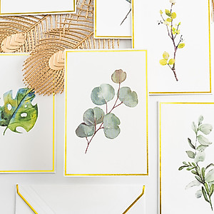 Crisky 50 Floral Greeting Cards with Envelopes Greenery Stationary Cards Watercolor Blank Notecards Envelopes Set, 4"X6" Folded Thank You Cards for Wedding, Baby Shower, Business, Graduation