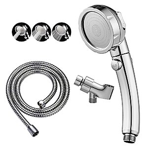 KAIYING Chrome High Pressure Handheld Shower Head with ON/OFF Pause Switch, 3 Spray Modes Shower Wand with Shut Off Button, Removable Camper Shower Head with Hose and Adjustable Angle Bracket