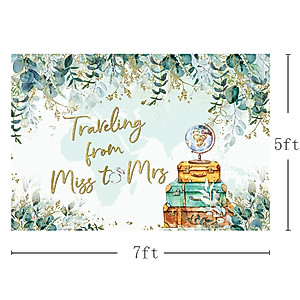 MEHOFOND Miss to Mrs Backdrop Bridal Shower Traveling from Miss to Mrs Banner Greenery Eucalyptus Leaves Adventure Awaits Wedding Supplies Travel Photography Background 7x5ft