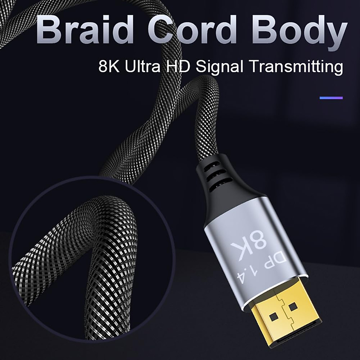 CableDeconn 5M 16FT DisplayPort 1.4 Cable 8K@60Hz 4K@144Hz High Speed 32.4Gbps HDCP 3D Slim and Flexible DP to DP Cable