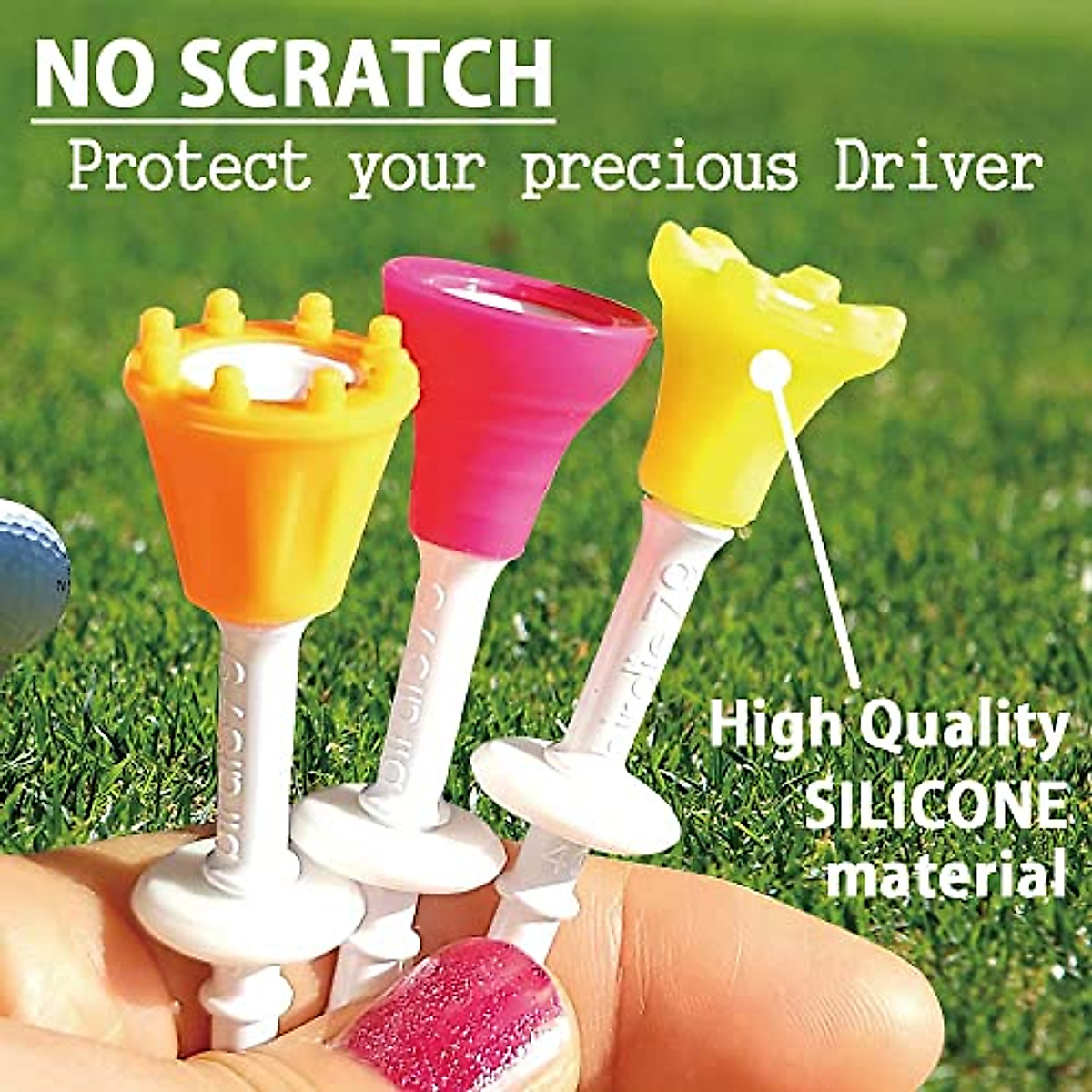 BIRDIE79 Upgraded Premium Big Head(Silicone)Golf Tees 3-1/4 - Height Adjustable - Easy Tee Up - Tee Off with Greater Consistency - Excellent Durability - Golf Tee Hanger - 1Pack(12ea Tees+2ea Figures)