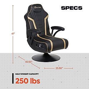 X Rocker Trident Pedestal Video Gaming Chair, Wireless Audio, Backrest Mounted Subwoofer, Padded Armrest, Amazon Exclusive, Black and Gold