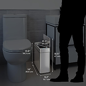 iTouchless 4 Gallon Bathroom Trash Can with Lid and Odor Filter, Lid Opens Right, 15 Liter Stainless Steel Slim Automatic Small Waste Basket Dustbin for Bedroom Home Office Living Room Garage