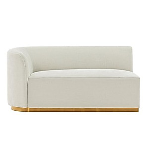 Manhattan Comfort Daria Contemporary 2-Piece Sectional Couch in Linen Upholstery, 132-Inch Living Room Sofa with Pine Wood Frame, Metal Base, High-Density Foam Padding & 2 Accent Pillows, Ivory