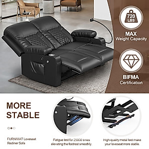 FURNIMAT Loveseat Recliner Sofa, 2 Seater Reclining Loveseat Sofa, PU Leather Recliner Loveseat Couch, Modern Recliner Chair for Living Room, with Cup Holder and 2 Cell Phone Holder, USB Ports, Black