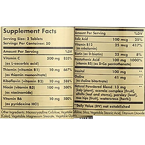 Solgar B-Complex with Vitamin C Stress Formula, 100 Tablets - Energy Metabolism - Nervous System & Immune Support - Non-GMO, Vegan, Gluten Free, Dairy Free, Kosher, Halal - 50 Servings