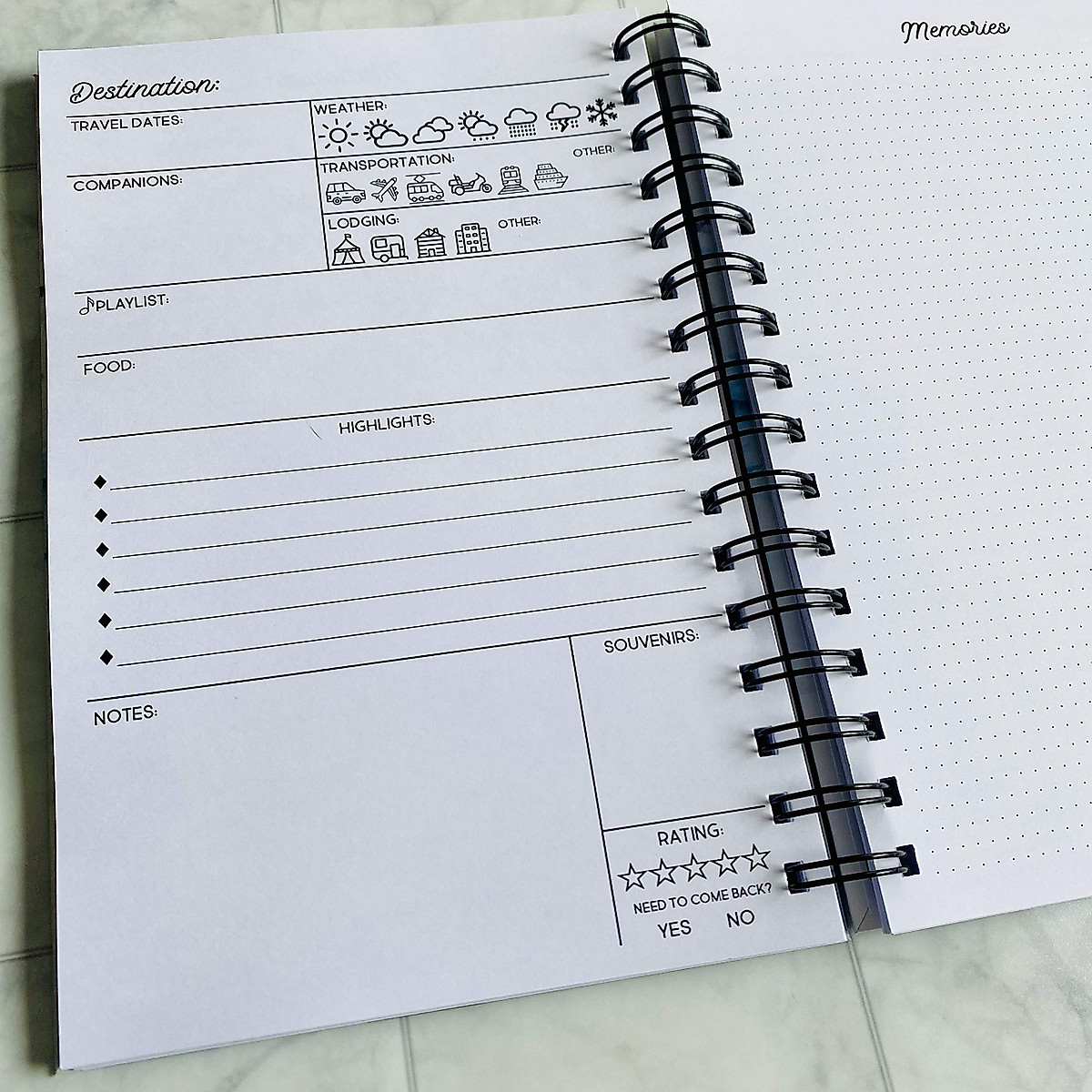 Travel Creates Memories That Last a Lifetime - Travel Log Book - Destination Memories - Scrapbook - Hardcover Spiral Bound Journal