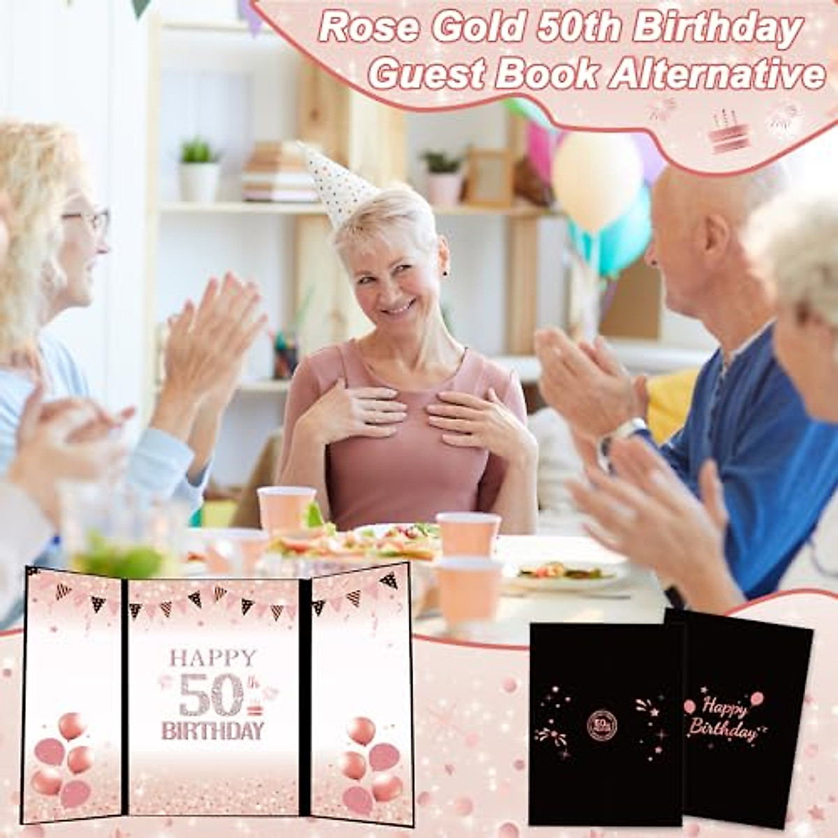 Naozinebi Rose Gold 50th Birthday Guest Book Alternative 50 Years Old Signature Guest Book Happy 50th Birthday Signature Certificate Great 50th Birthday Gifts 50th Birthday Party Supplies for Women