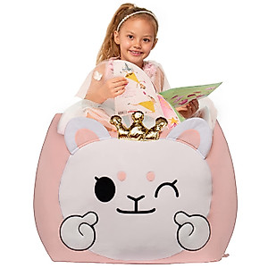 Bear Stuffed Animal Storage Bean Bag Chair Cover 24x24 Inch Velvet Extra Soft Plush Organization Replace Mesh Toy Hammock for Kids Toys Blankets Towels Clothes Household Supplies Brown