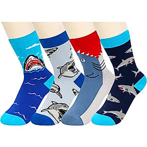 HAPPYPOP Crazy Kids Socks Fun Socks for Boys, Kids Boys Socks Childrens Socks Shark Gifts Shark Socks for Kids Boys 7-10 Years