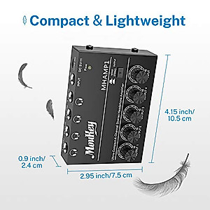 Moukey Headphone Amp Amplifier 4 Channels Metal Stereo Audio Amplifier,Mini Headphone amplifier portable - 4x Quarter Inch Balanced TRS Headphone Output and TRS Audio Input, DC5V Power Supply-MHAMP1