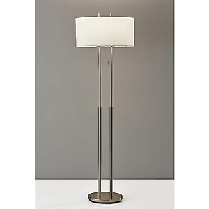 Adesso 4016-22 Duet 62" Floor Lamp, Satin Steel, Smart Outlet Compatible