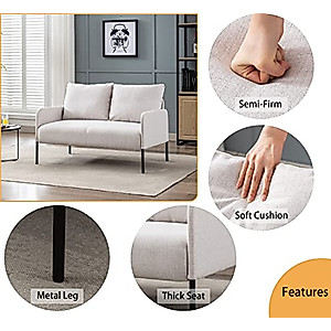 DM Furniture 47.5-Inch Small Loveseat Upholstered 2 Seater Love Seats Linen Sofa Couch for Bedroom Living Room, 500 Pounds Weight Capacity, Beige