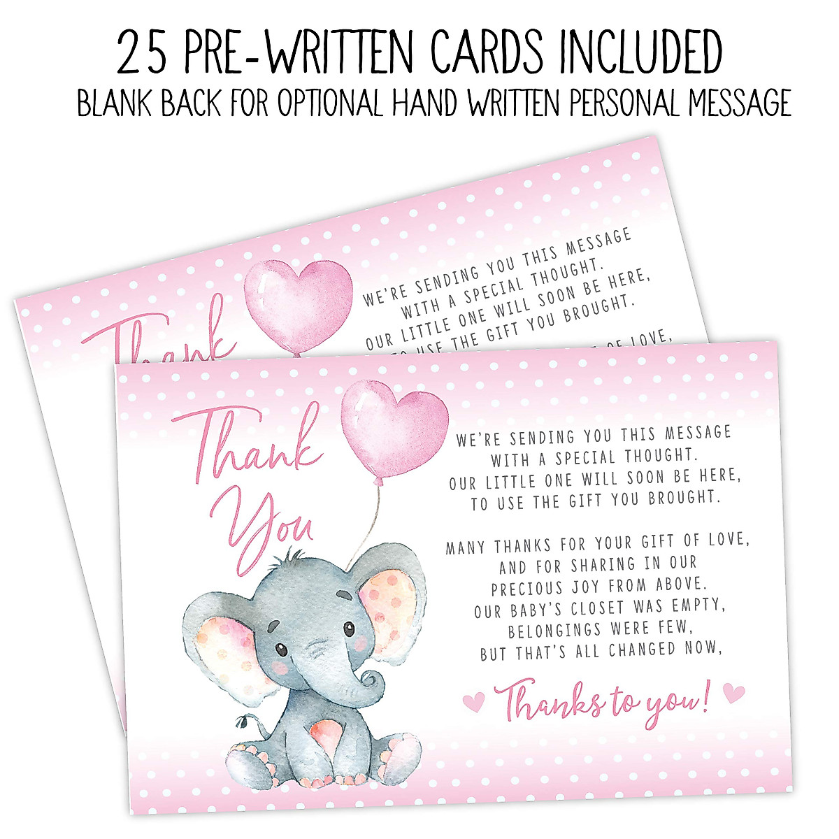 Your Main Event Prints Pink Elephant Baby Shower Thank You Cards, 50 Pieces